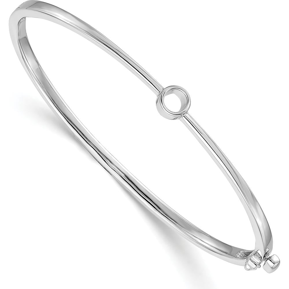 14K White Gold Hinged Oval Bangle Bracelet Mounting for 4.0mm Round 0 ...