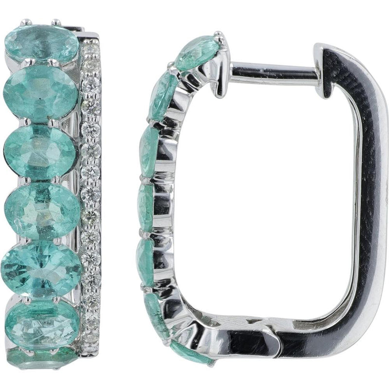 14K White Gold Hoop Earrings with 2.30 Carat Prong - Set Emeralds and ...