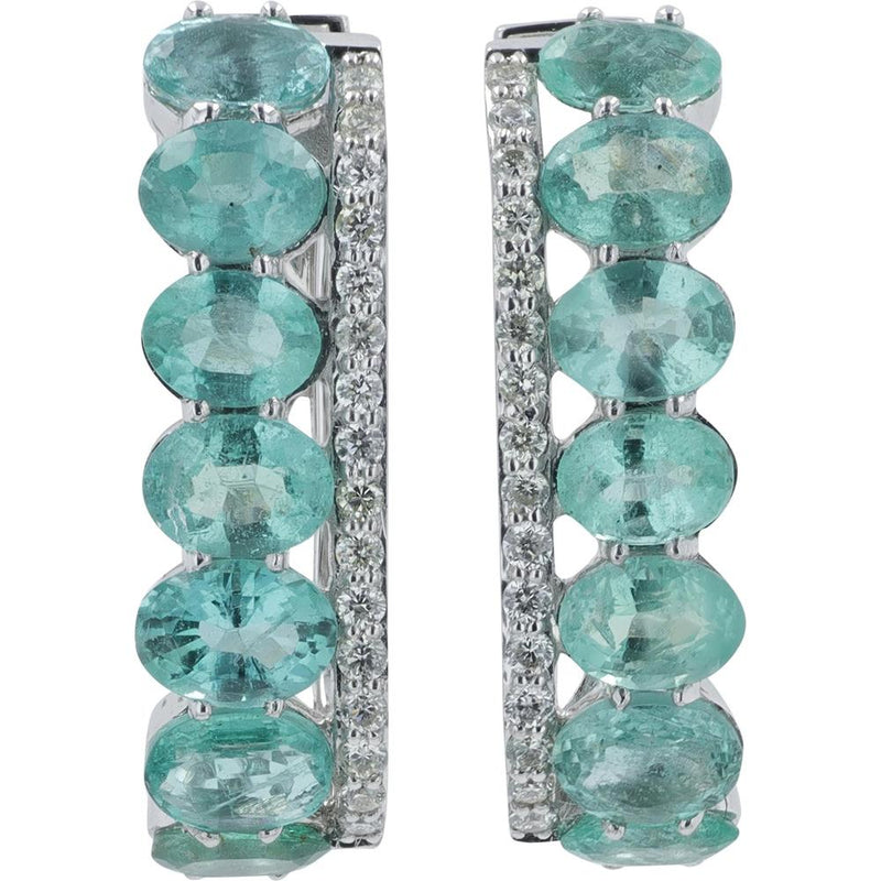 14K White Gold Hoop Earrings with 2.30 Carat Prong - Set Emeralds and ...