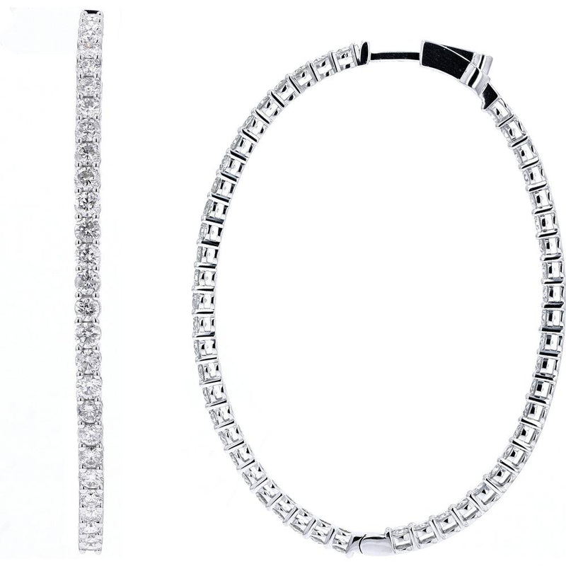 14K White Gold Inside - Out Diamond Hoops - 9.00 Carat Total Diamond W ...