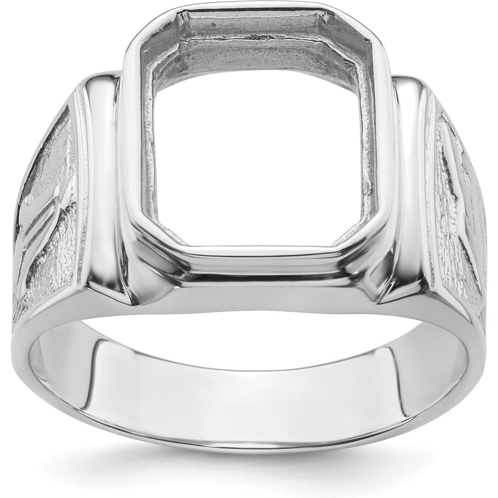 14K White Gold Men's Masonic Ring Mounting with Octagon 12x10mm Emeral ...