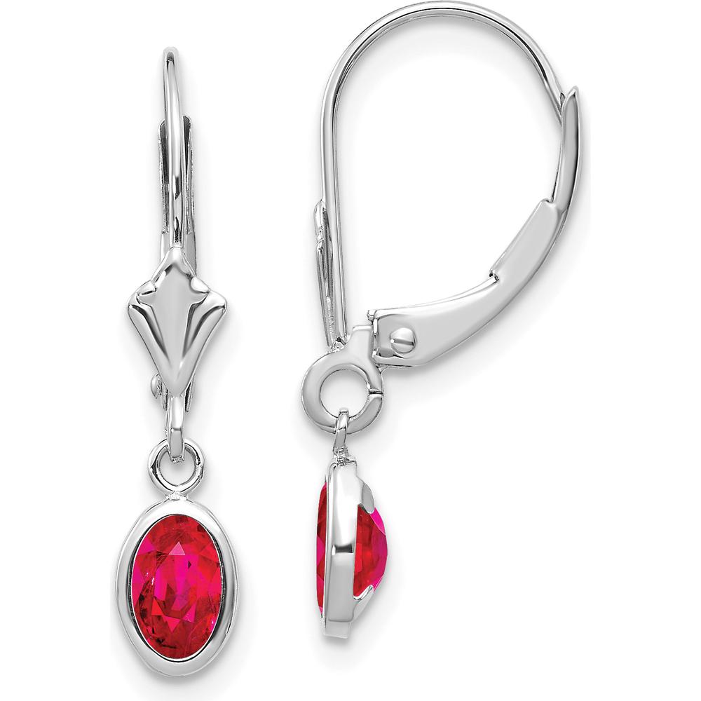14K White Gold Oval Bezel Set Ruby Leverback Drop Earrings with 0.63 C ...
