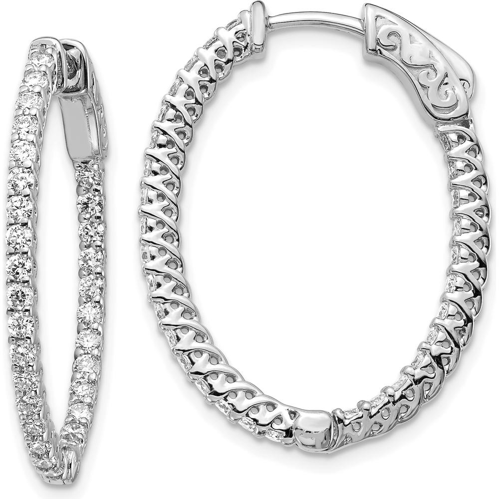 14K White Gold Oval Hoop Earrings with 60 Round Diamond Prong Settings ...