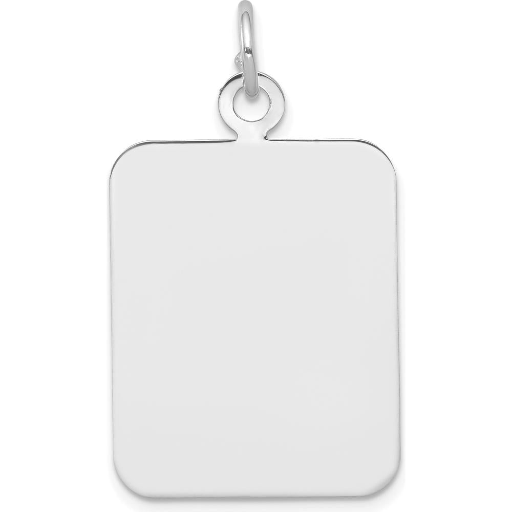 14K White Gold Plain Rectangular Engravable Disc Charm - 35mm Length b ...