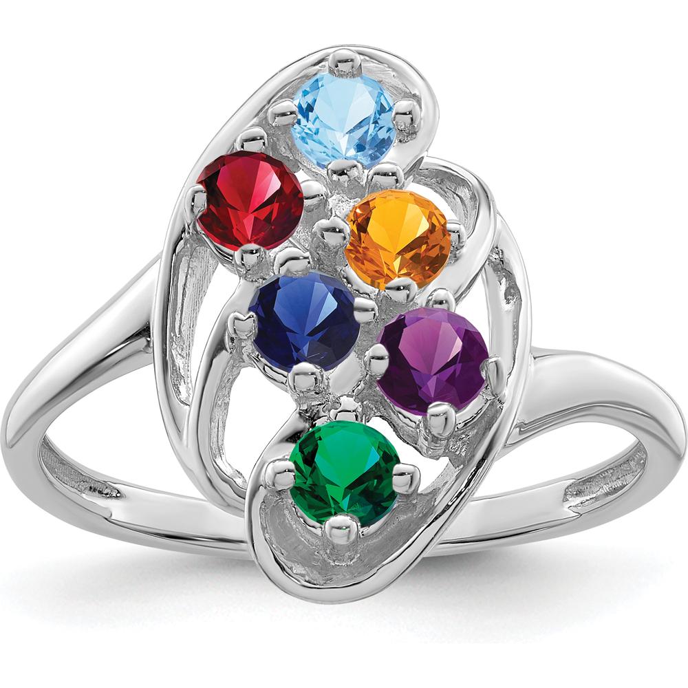 14K White Gold Polished 6-Stone Mother's Ring Mounting with Custom Gem ...
