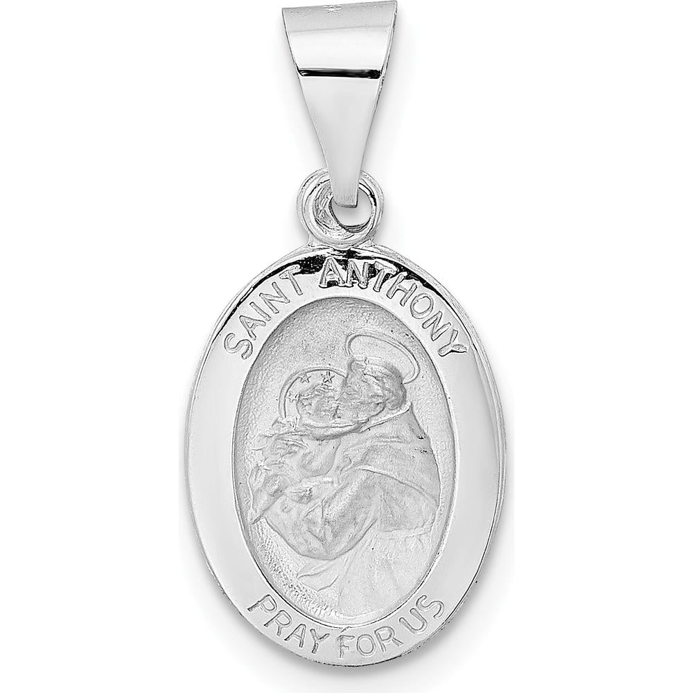 14K White Gold Polished and Satin Hollow St. Anthony Medal Pendant by ...