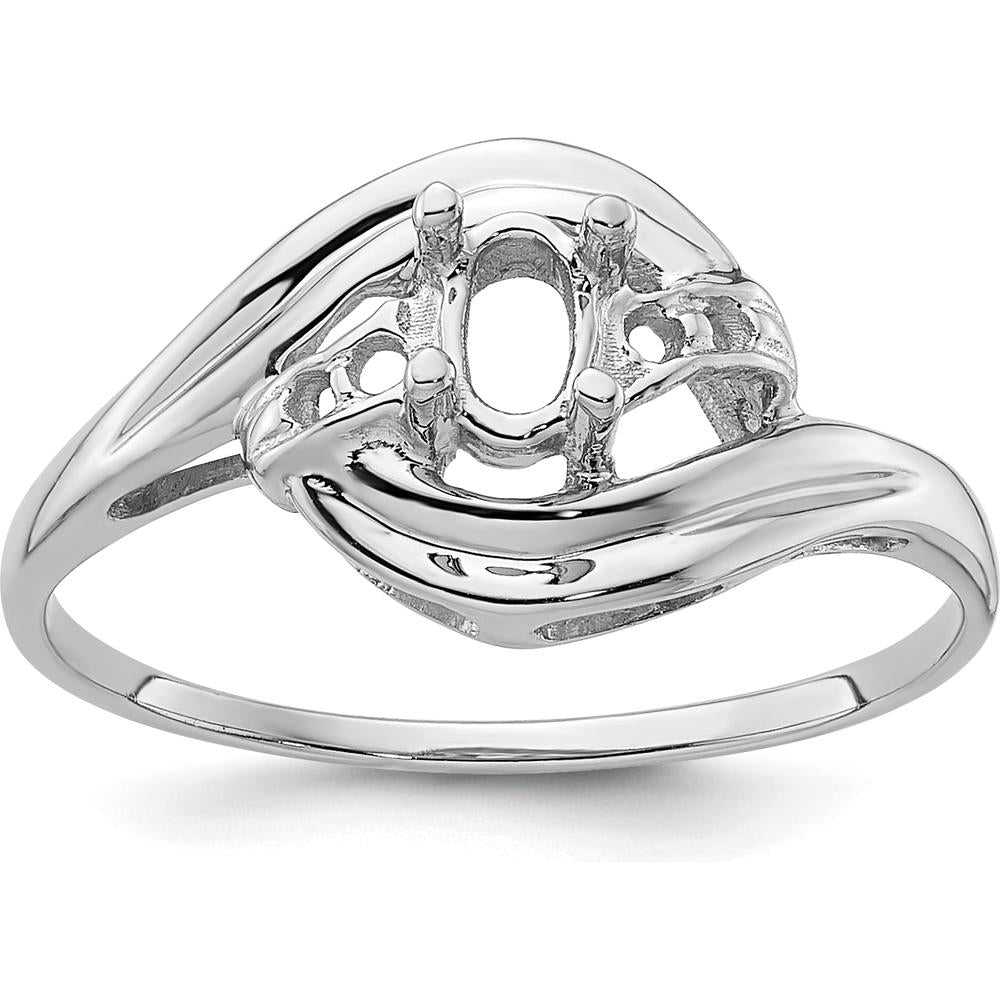 14K White Gold Polished Oval Gemstone Ring Mounting for Custom Designs ...