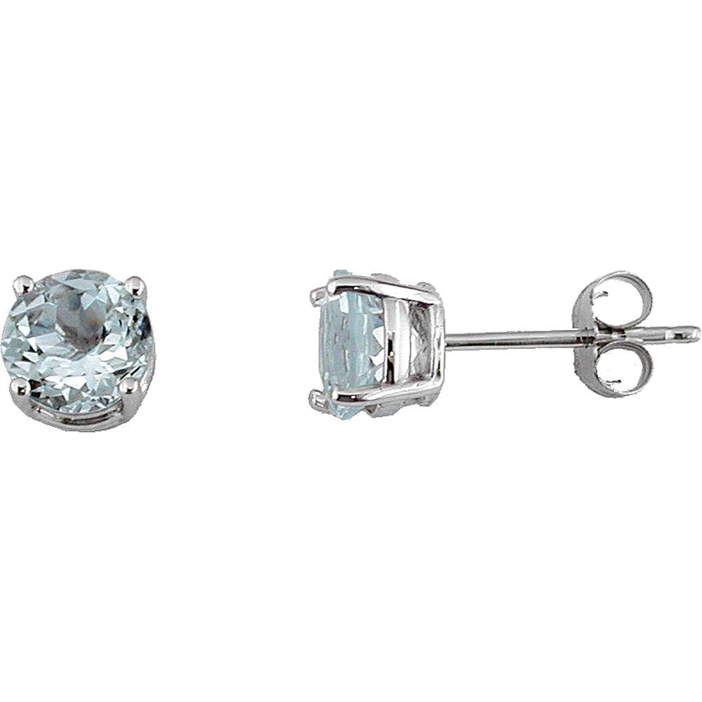 14K White Gold Round Aquamarine Stud Earrings - 1.55 Carats Total Gem ...