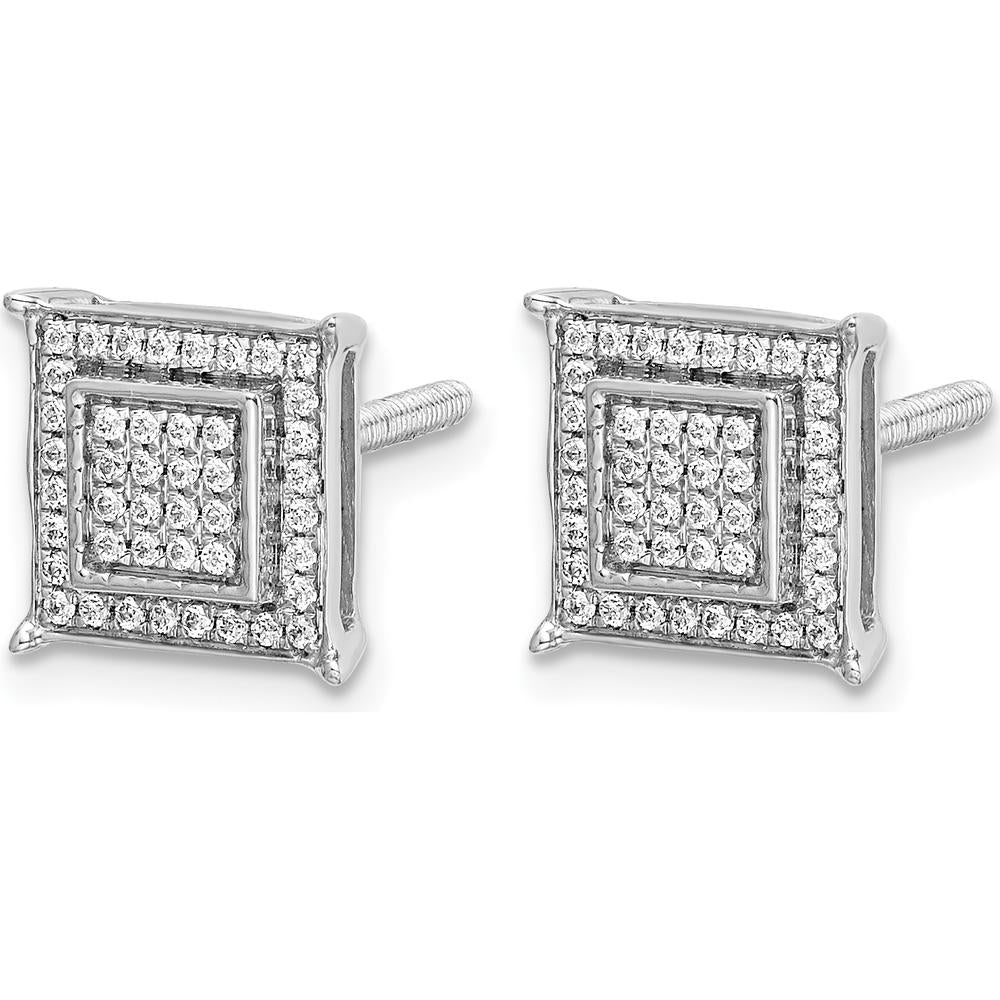 14K White Gold Small Double Square Bezel Post Earrings with 88 Round D ...