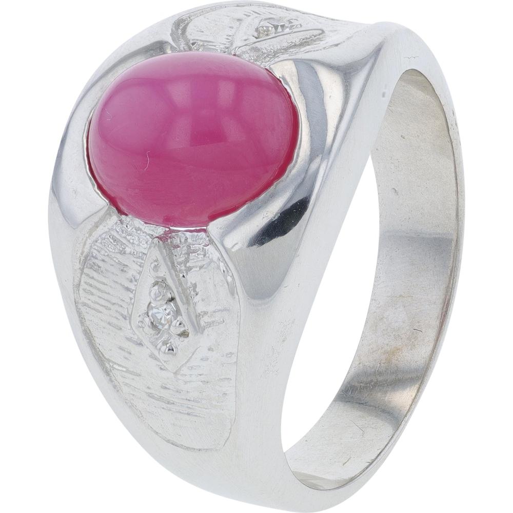 14K White Gold Star Ruby Gents Ring with Diamond Accent - 0.01 Carat T ...