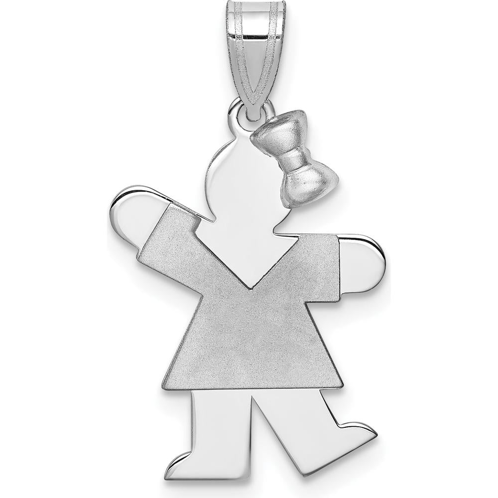 14K White Gold The Kids Small Girl with Bow on Right Engravable Kiss C ...