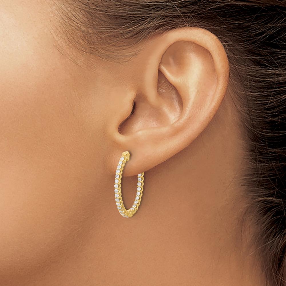 14K Yellow Gold 1.04 Carat Diamond In/Out Oval Hoop Earrings with Safe ...