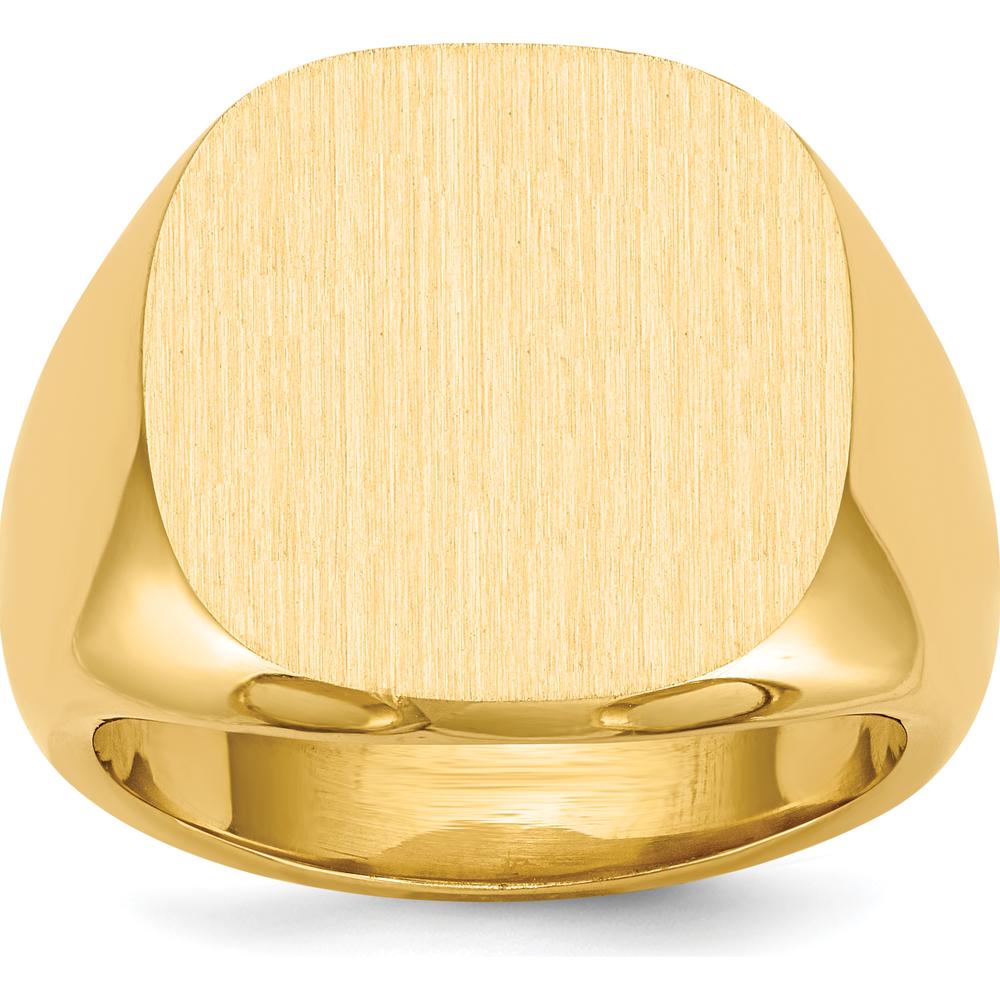 14K Yellow Gold 17x17mm Closed Back Men's Signet Ring - Polished & Sat ...