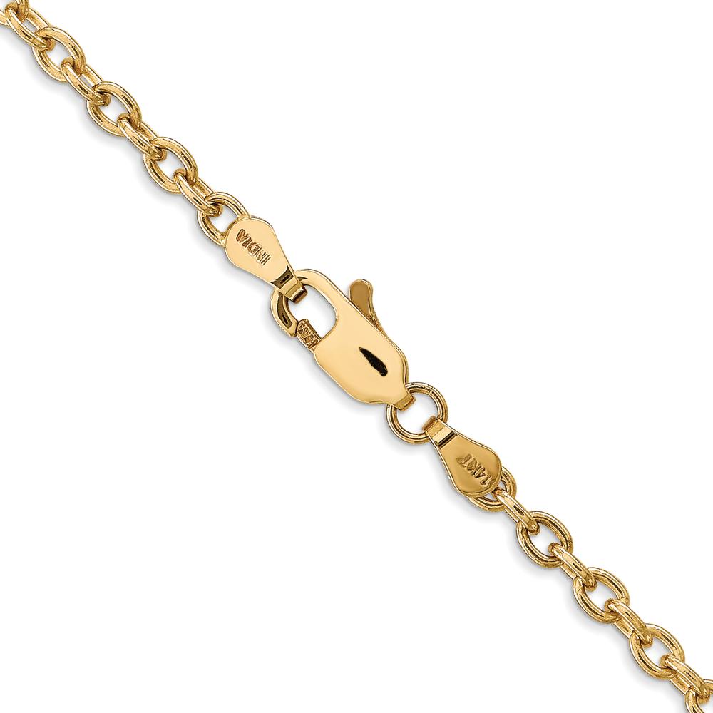 14K Yellow Gold 22" 3.2mm Round Open Link Cable Chain with Lobster Cla ...
