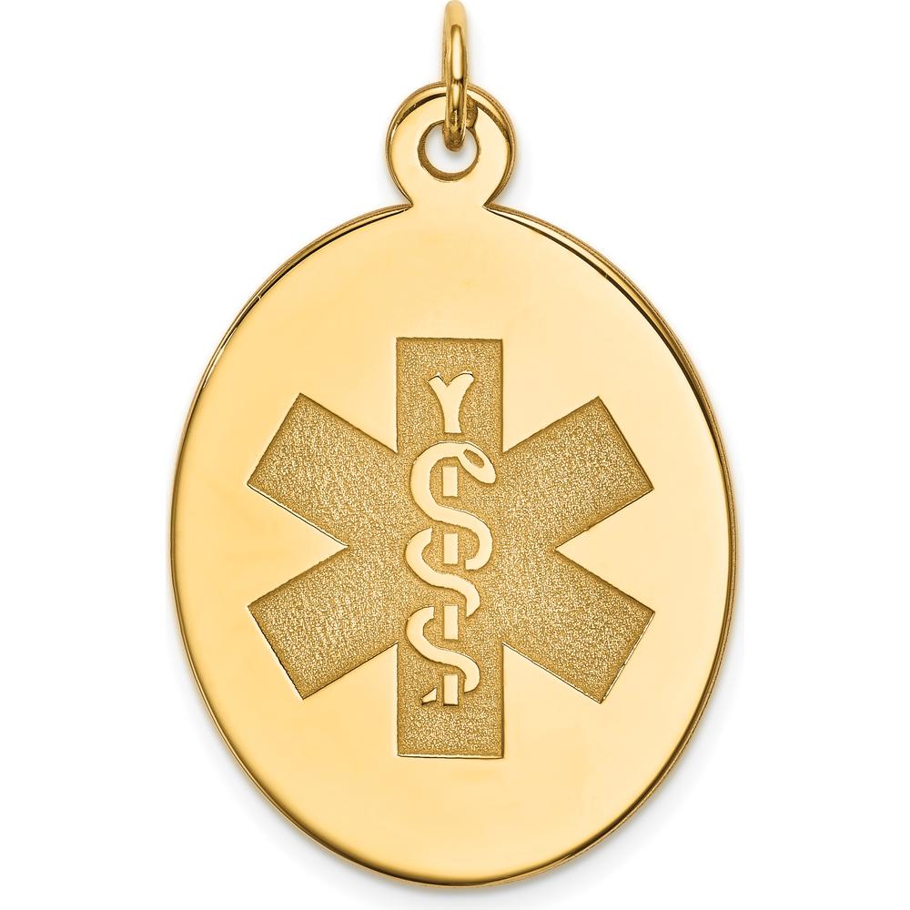 14K Yellow Gold 31x22mm Oval Medical Alert Pendant with Textured Back ...