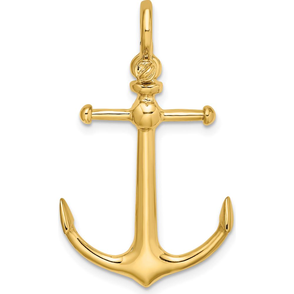 14K Yellow Gold 3D Anchor Pendant with Polished Finish and Shackle Bai ...