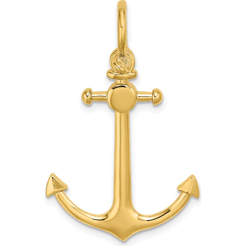 14K Yellow Gold 3D Anchor Pendant with Shackle Bail - Polished Nautica ...
