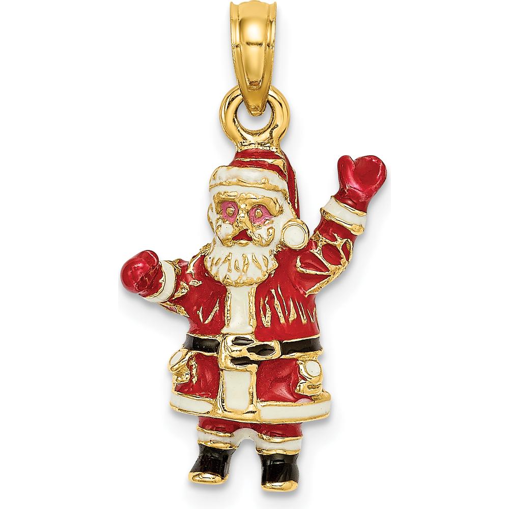 14K Yellow Gold 3D Enameled Santa Charm with Red, White, and Black Acc ...