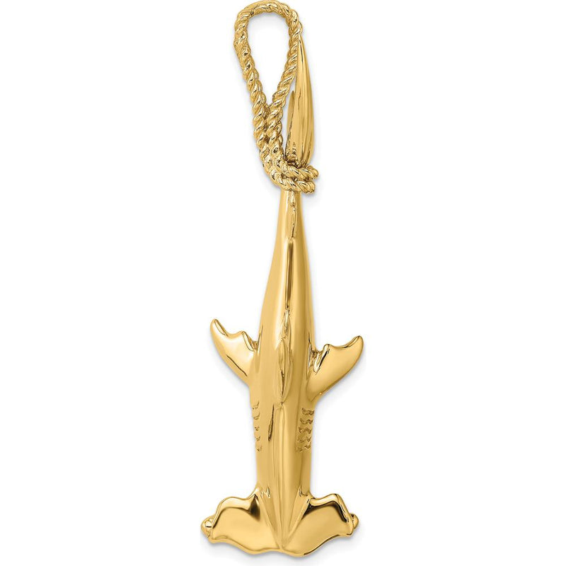 14K Yellow Gold 3D Hammerhead Shark Pendant with Twisted Rope Bail by ...