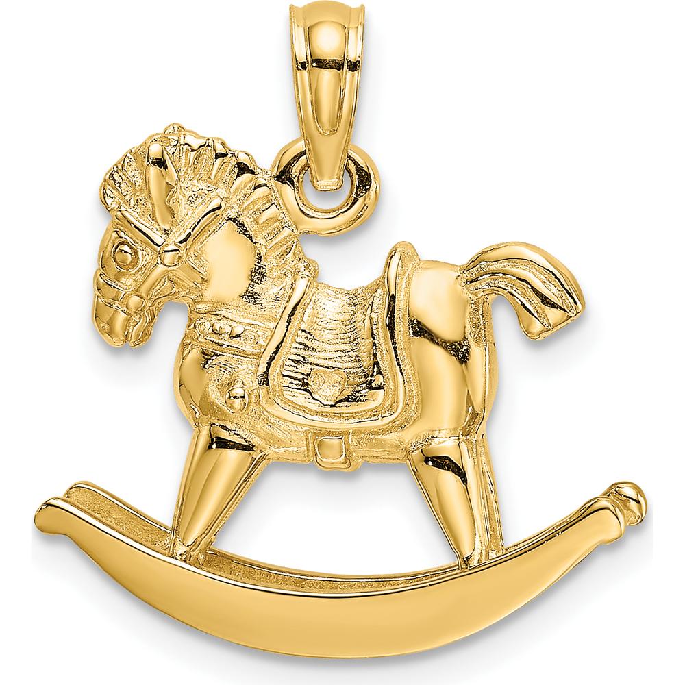 14K Yellow Gold 3D Playful Rocking Horse Charm - 22.3mm by Oro Pregiat ...