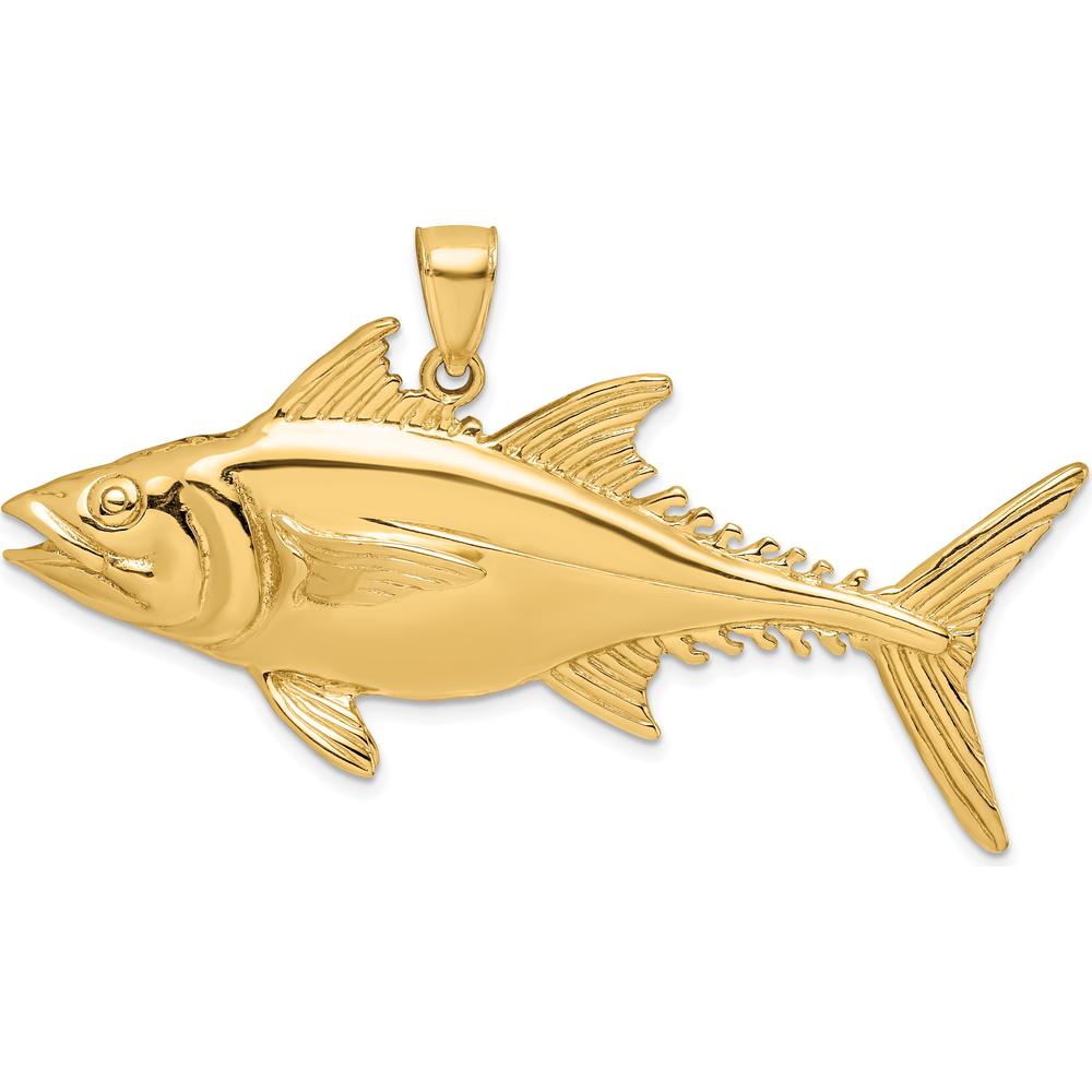 14K Yellow Gold 3D Polished Skipjack Tuna Fish Pendant Charm by Oro Pr ...