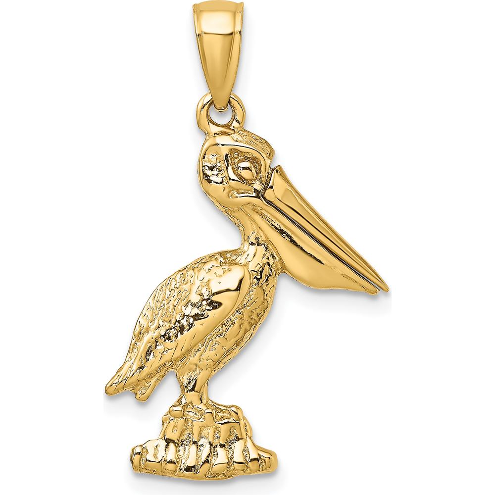 14K Yellow Gold 3D Standing Pelican Pendant with Moveable Mouth by Oro ...