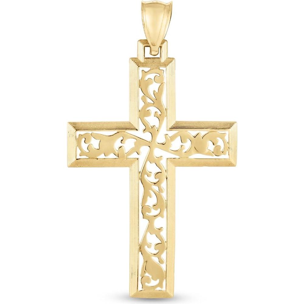 14K Yellow Gold 45mm Vine Cross Pendant with Diamond-Cut Finish - Fall ...