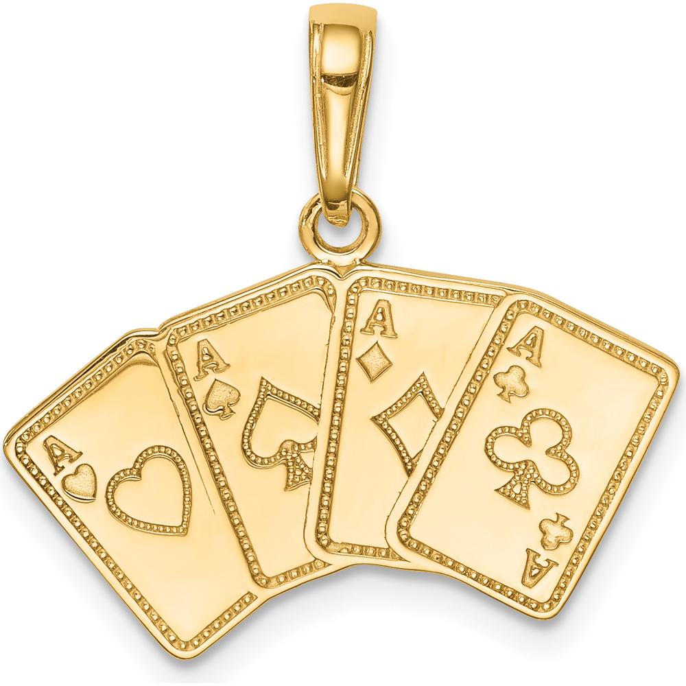 14K Yellow Gold Aces Playing Cards Pendant with Polished Finish - Uniq ...