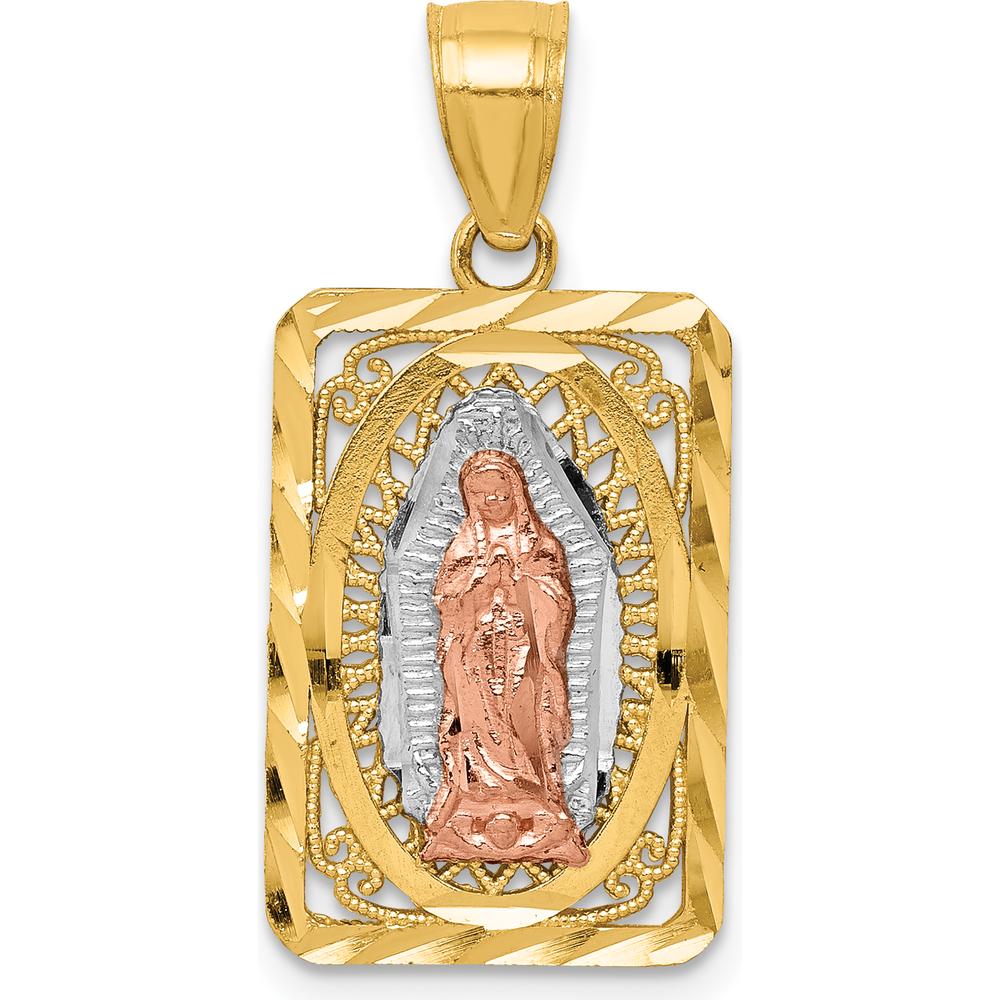 14K Yellow Gold & Rhodium Our Lady of Guadalupe Diamond-cut Pendant ...