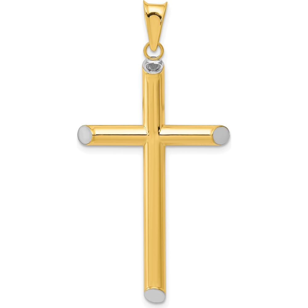 14K Yellow Gold and White Rhodium 3D Hollow Cross Pendant by Oro Pregi ...