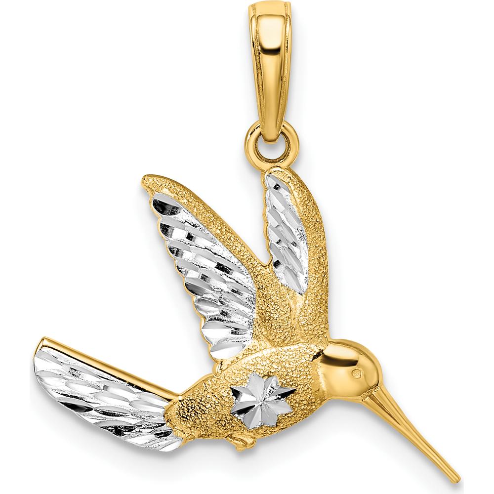 14K Yellow Gold and White Rhodium Diamond-Cut Hummingbird Pendant - 21 ...