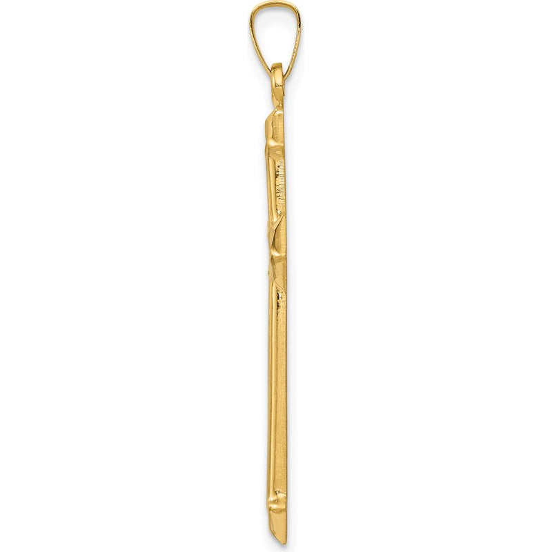14K Yellow Gold and White Rhodium Polished Textured Passion Cross Pend ...