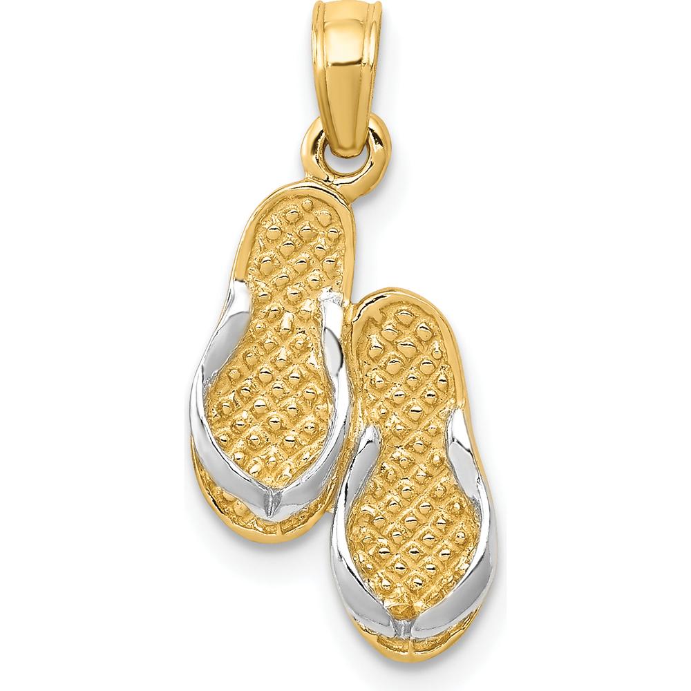 14K Yellow Gold and White Rhodium Sandals Pendant with Textured Detail ...