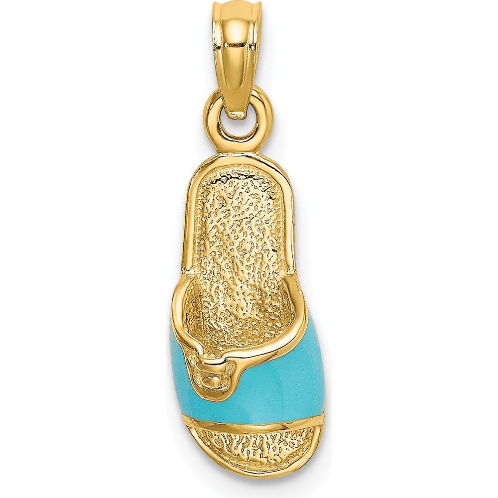 14K Yellow Gold Aqua Enameled Summer Slipper Charm - Vibrant Blue Acce ...