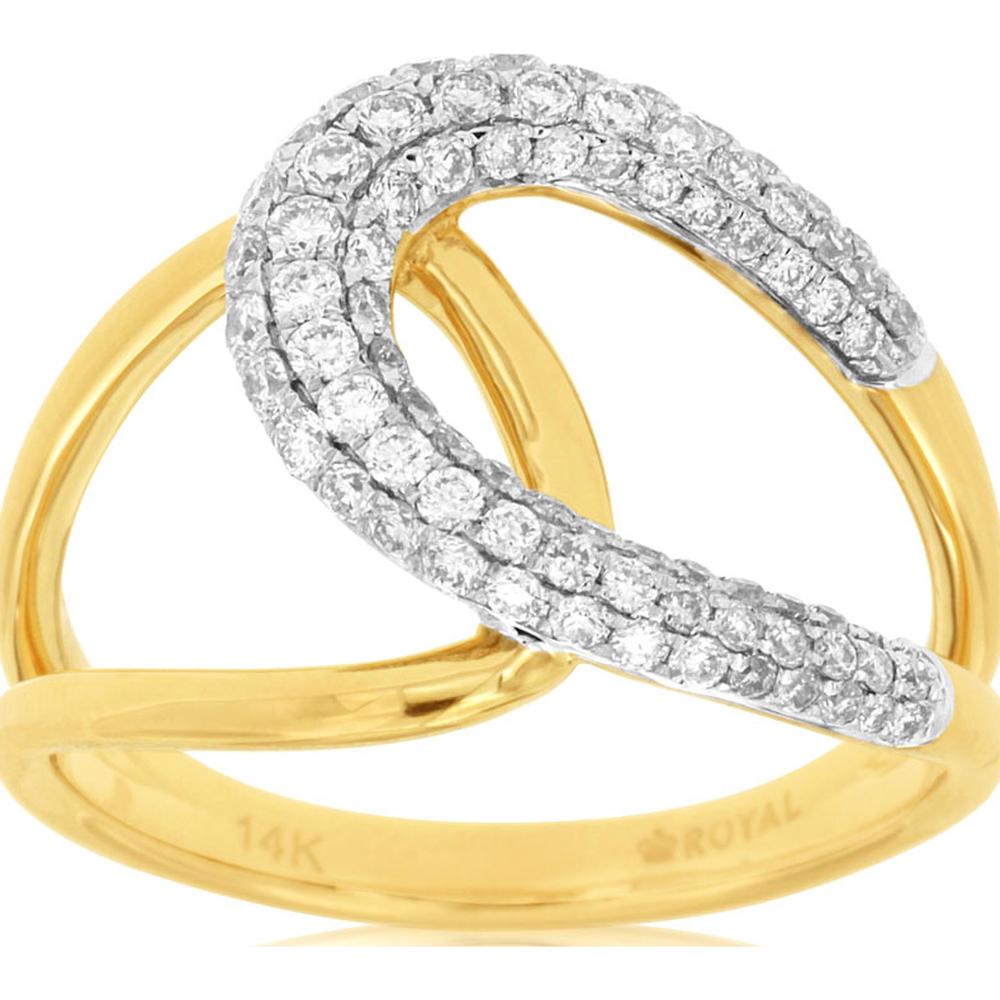 14K Yellow Gold Crossover Diamond Ring - 0.58 Carats Total Diamond Wei ...