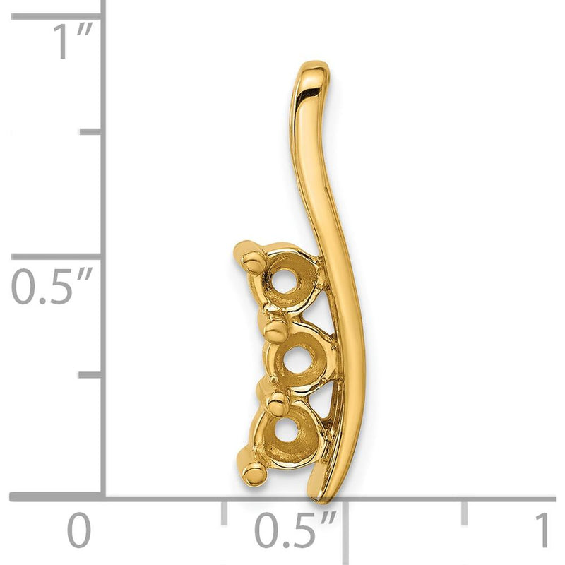 14K Yellow Gold Curved Bar Chain Slide Mounting for 3 Round Stones - 4 ...
