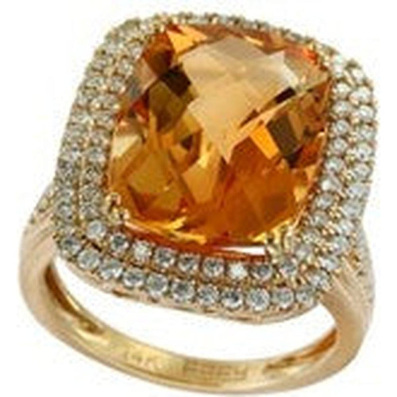 14K Yellow Gold Cushion Cut 9.45 Carat Citrine and 0.82 Carat Diamond ...