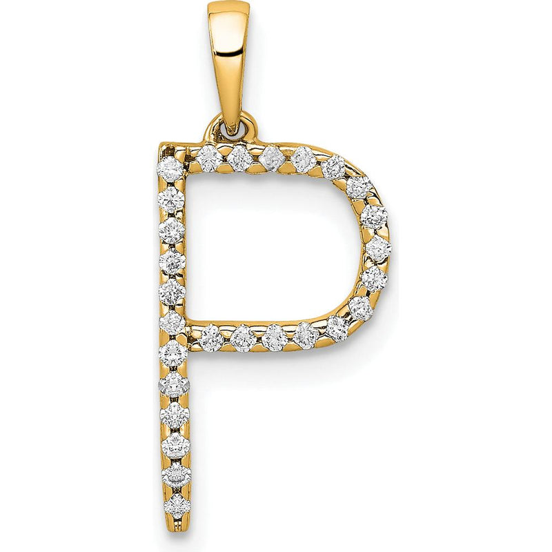 14K Yellow Gold Diamond Letter P Initial Pendant - Polished Finish wit ...
