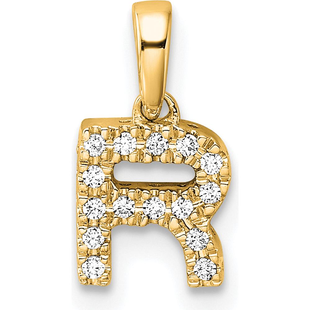 14K Yellow Gold Diamond Letter R Initial Pendant with Round Brilliant ...