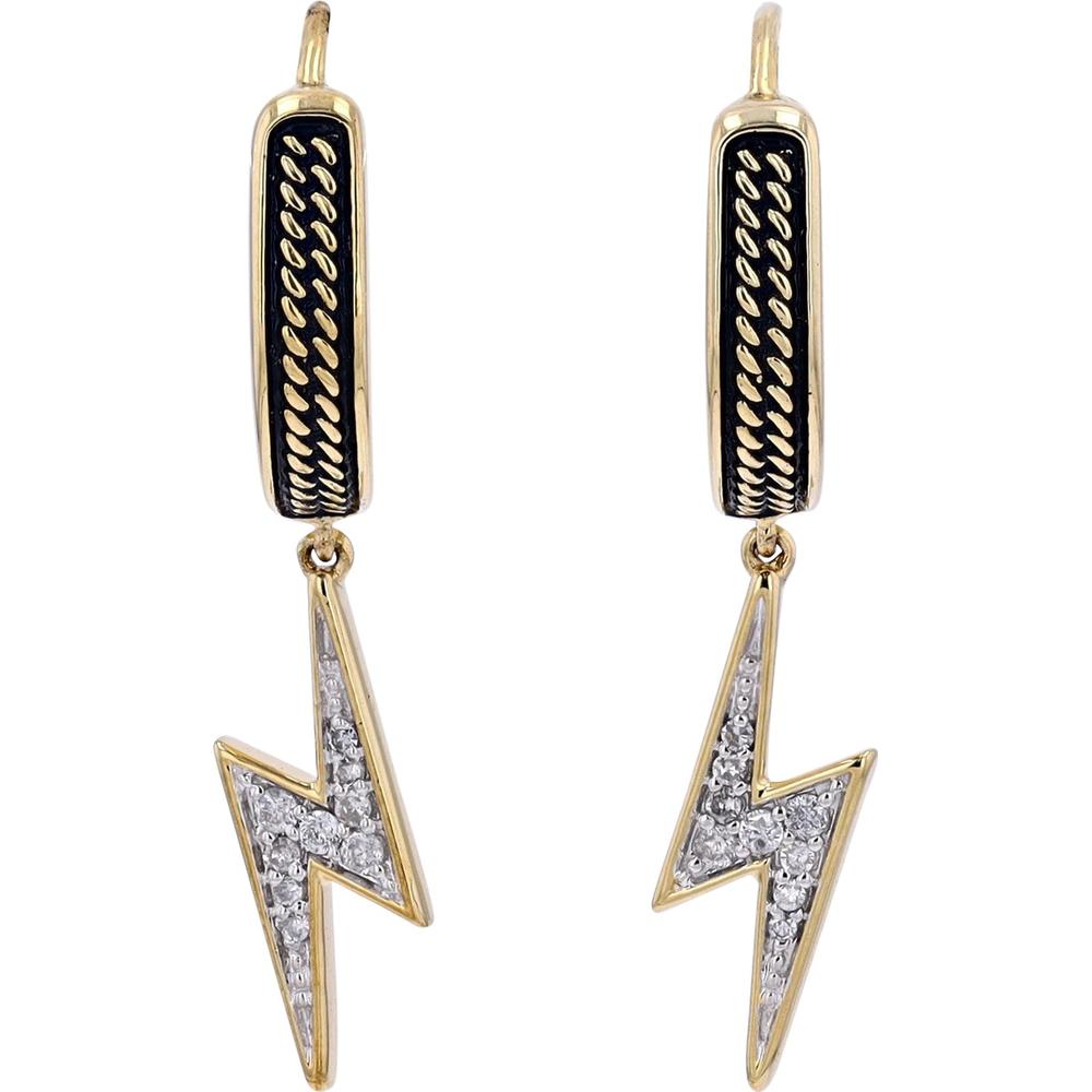 14K Yellow Gold Diamond Lightning Bolt Drop Earrings - 1/8 Carat Total ...