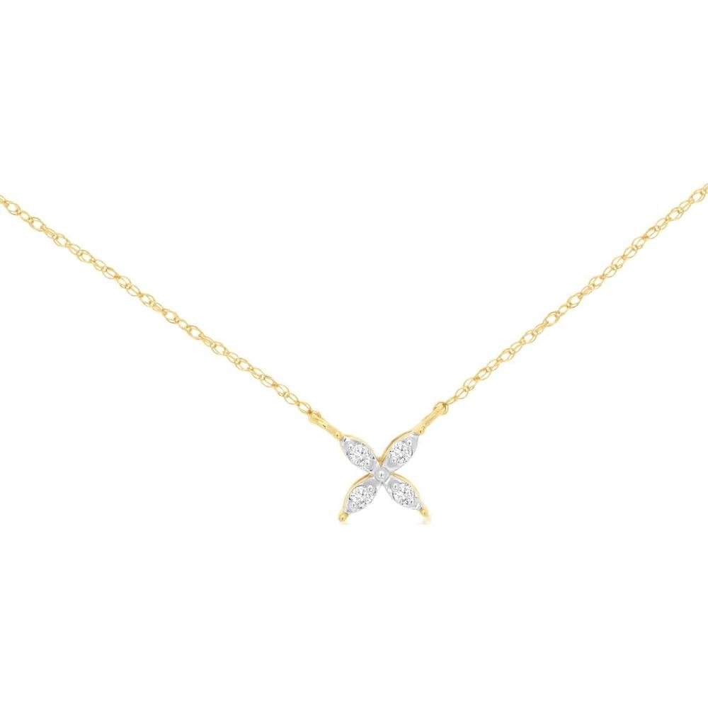 14K Yellow Gold Diamond Pendant Necklace - 0.05 Carats Total Diamond W ...