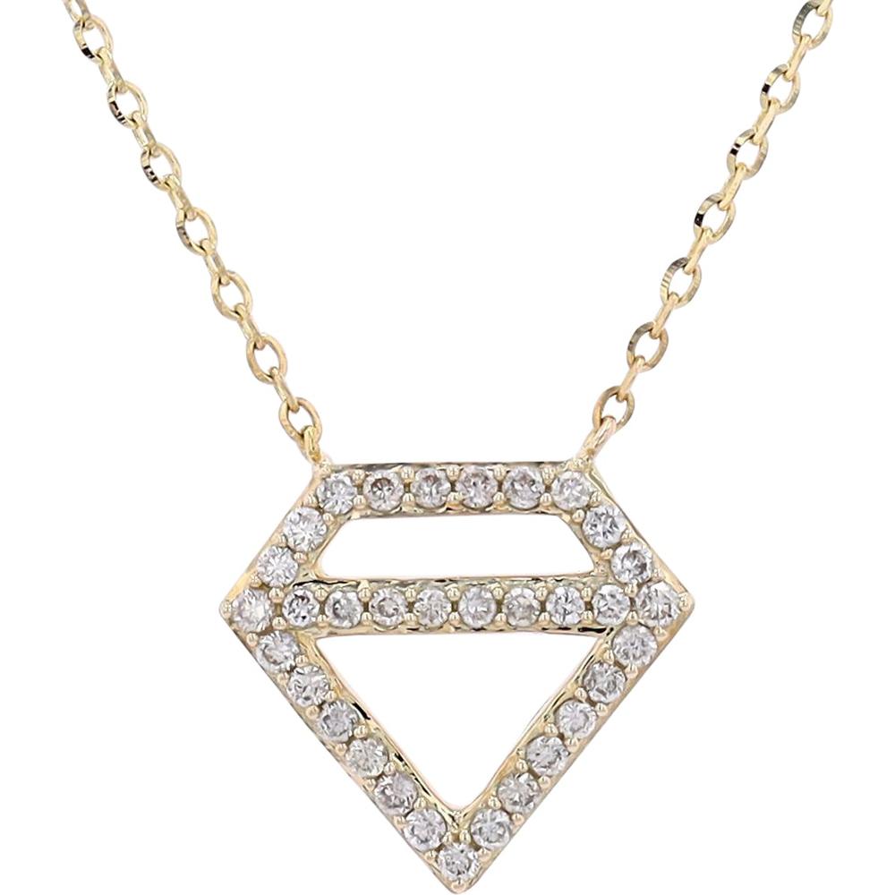 14K Yellow Gold Diamond Shape Necklace with 0.17 Carat Total Diamond W ...