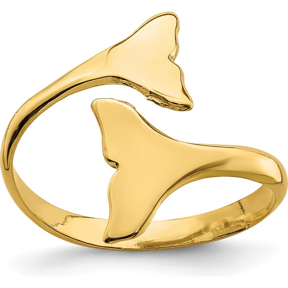 14K Yellow Gold Double Whale Tail Ring - Symbolic Ocean-Inspired Desig ...