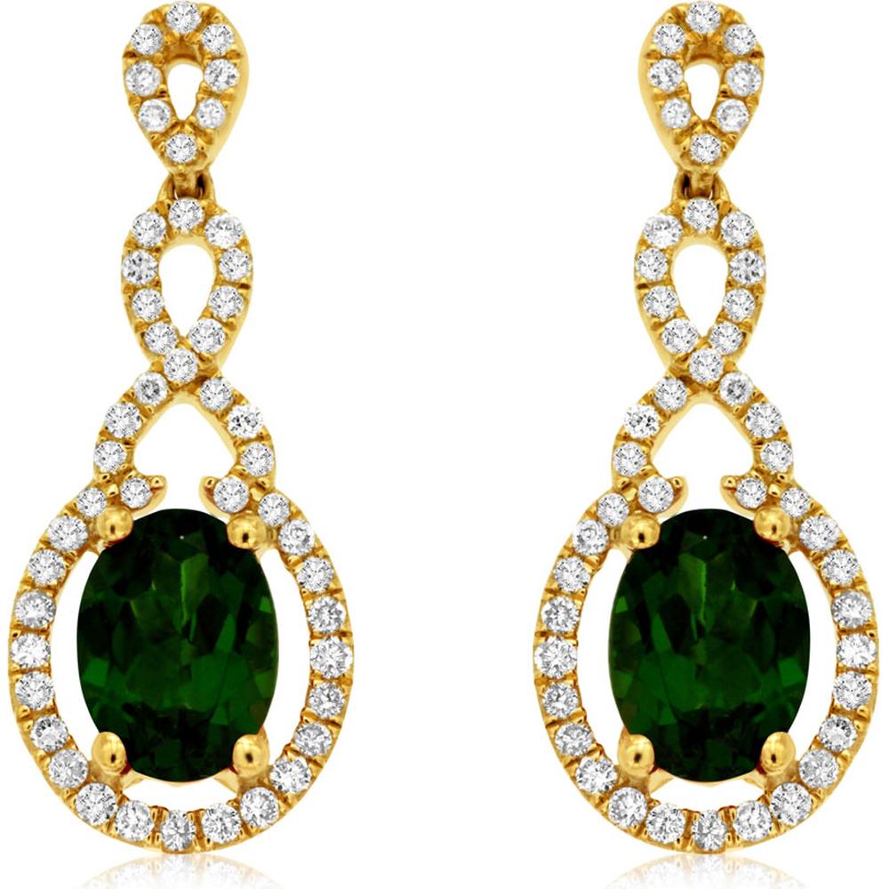 14K Yellow Gold Drop Earrings with Oval Russalite and Diamond Accents ...