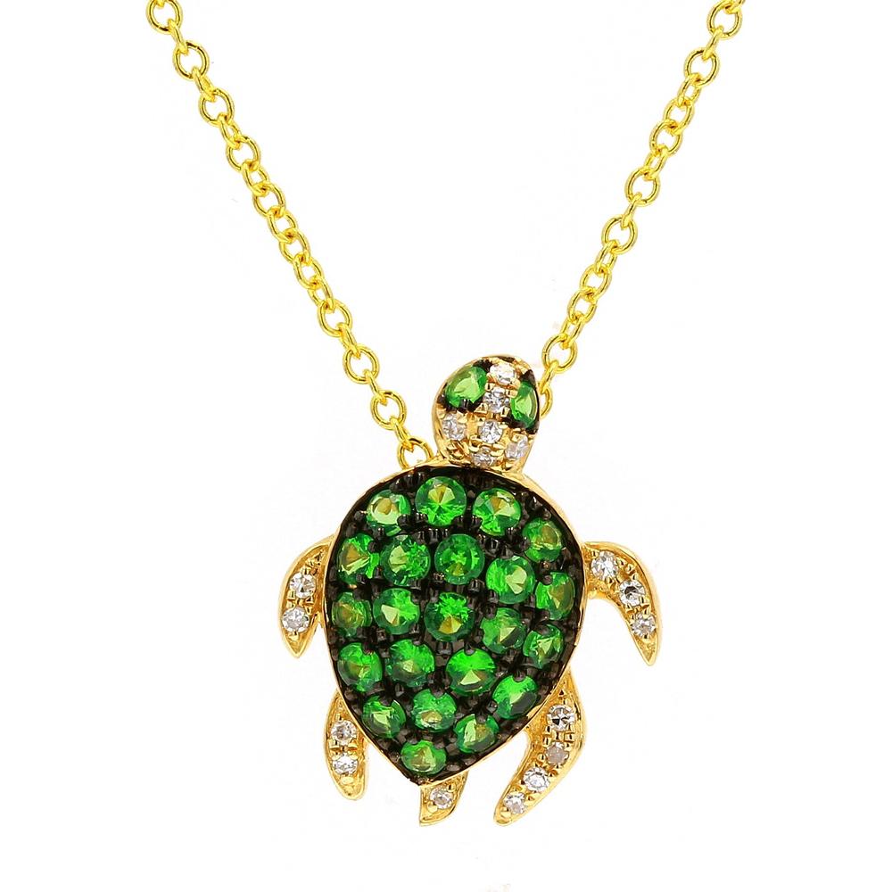 14K Yellow Gold EFFY Turtle Pendant with Pavé Round Tsavorites 0.38 Ca ...