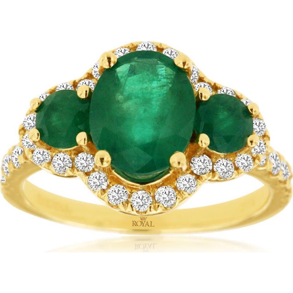 14K Yellow Gold Emerald & Diamond 3-Stone Ring - 2.30 Carats Emerald ...