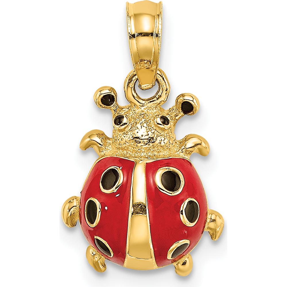 14K Yellow Gold Enameled Ladybug Charm with Red and Black Accents - 17 ...
