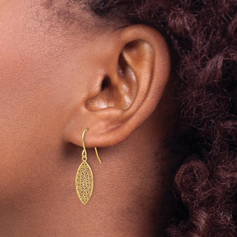 14K Yellow Gold Filigree Teardrop Dangle Earrings with French Wire Clo ...