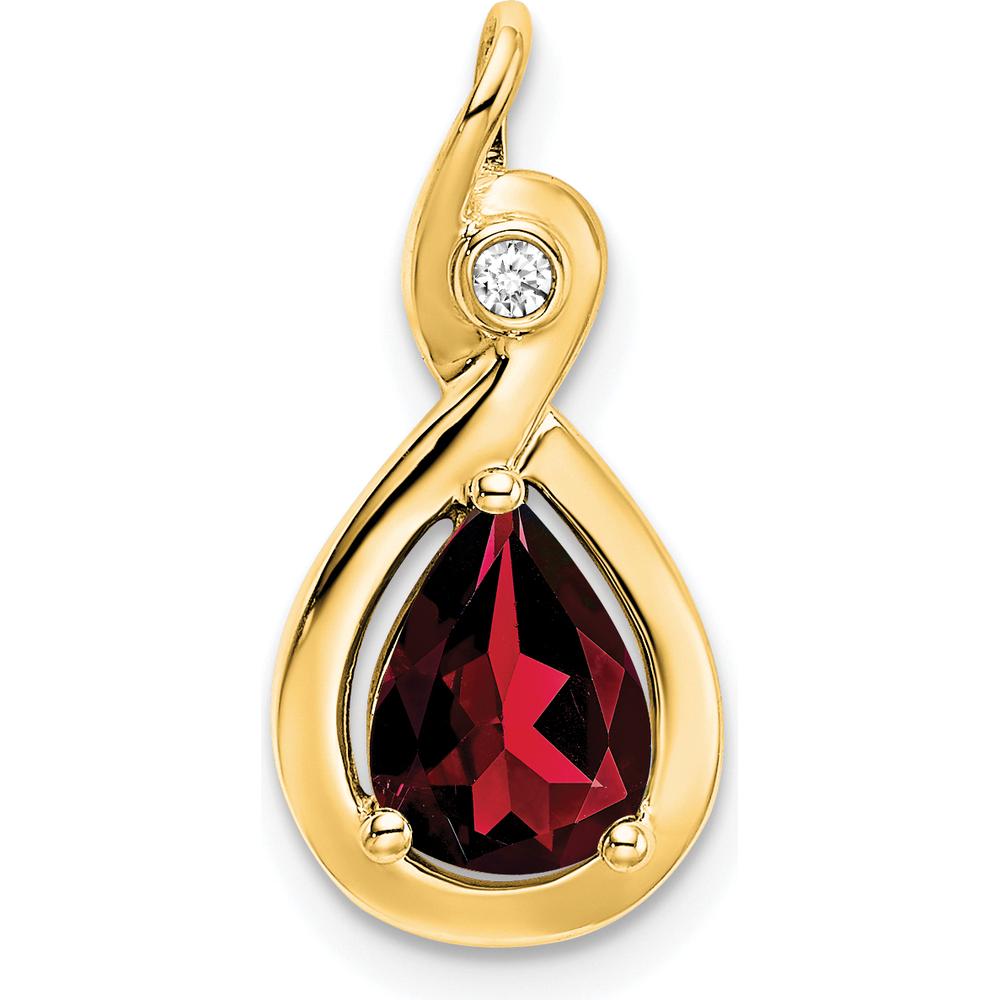 14K Yellow Gold Garnet and Diamond Pendant with Pear-Shaped Garnet - 1 ...