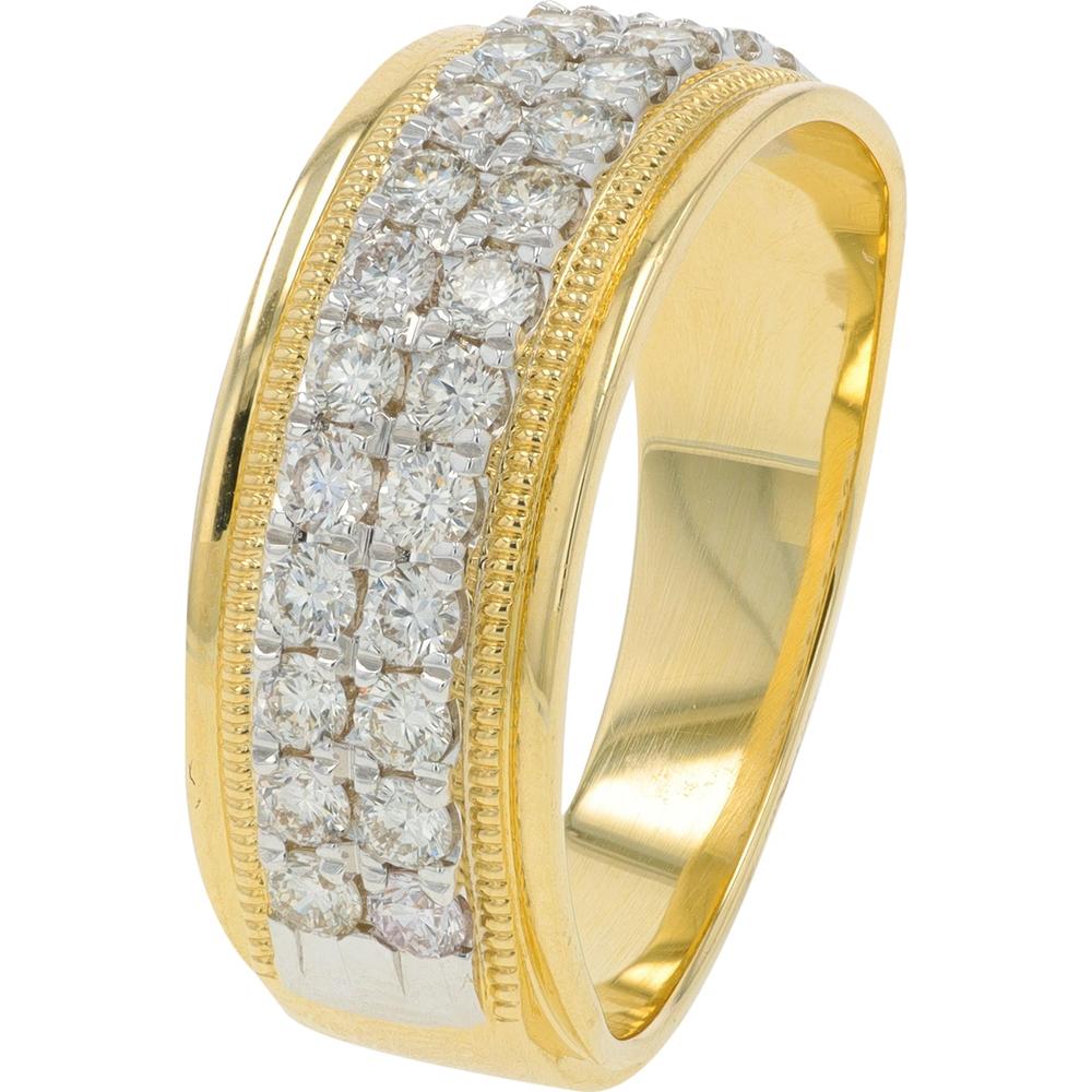 14K Yellow Gold Gents Diamond Band with Round Brilliant Cut Diamonds a ...